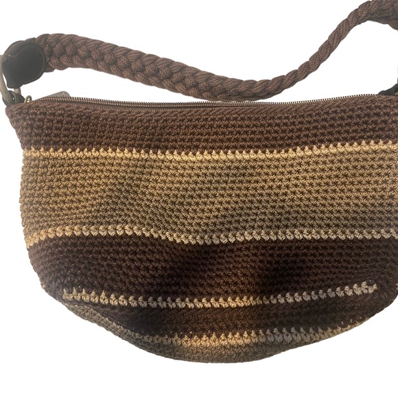 Lina | Bags | Lina Brown And Tan Striped Crochet Braided Handle Purse ...